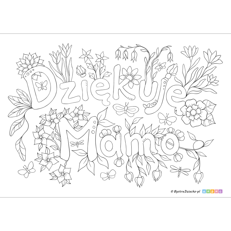 Laurka dla mamy - Dziękuję Mamo - kolorowanka do druku